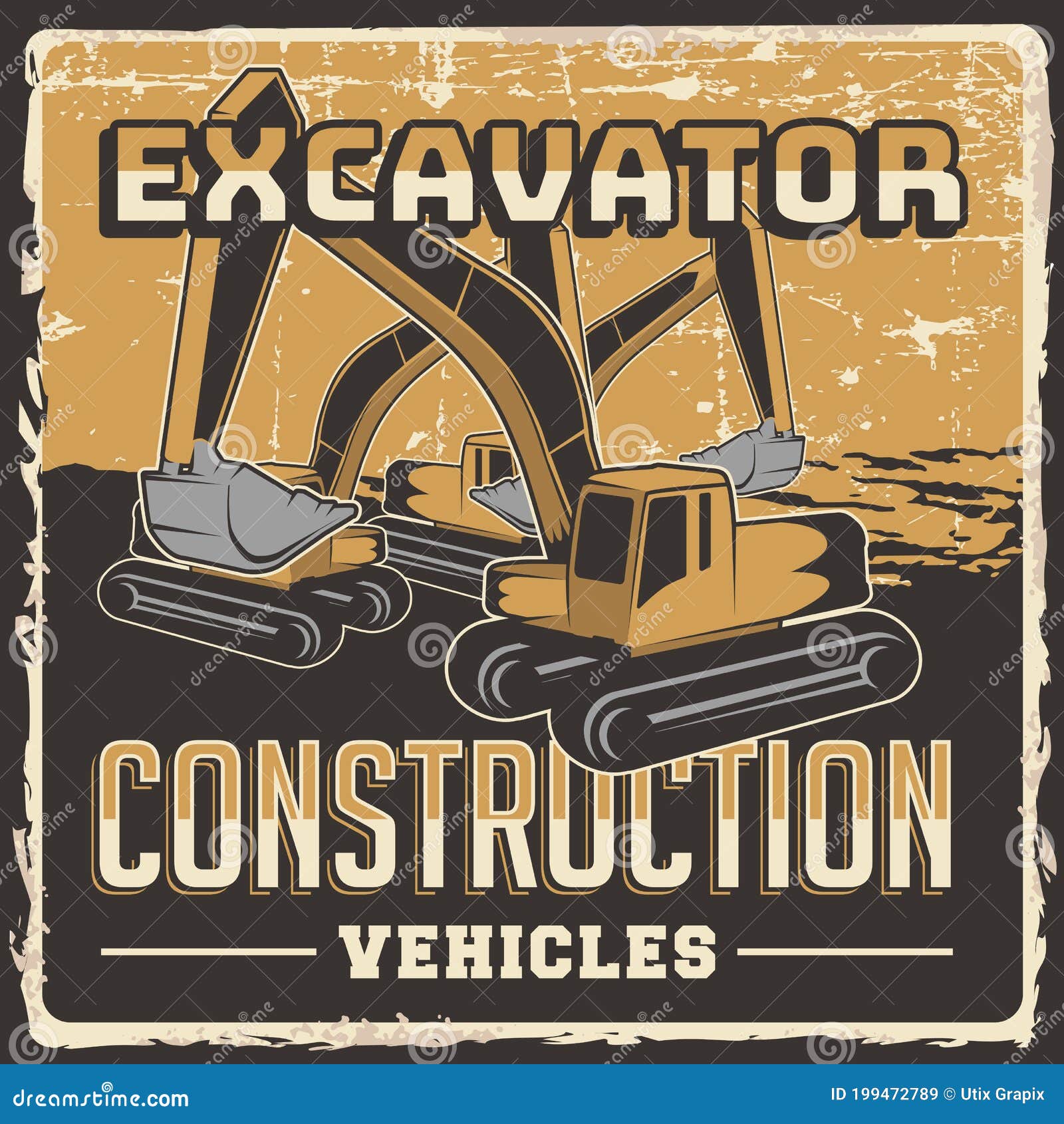 Bulldozer Construction Vehicles Signage Poster Retro Rustic Stock ...