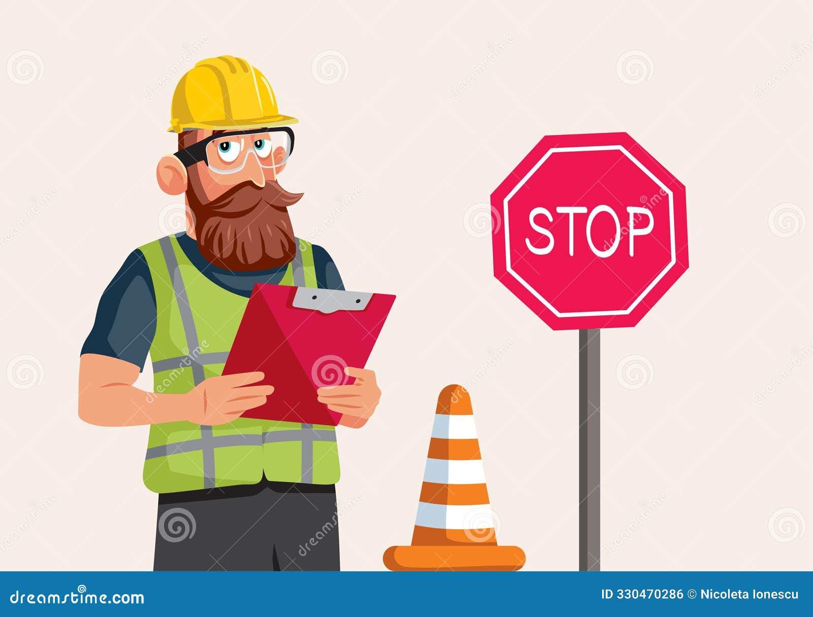 Safety Inspector on Construction Site Vector Cartoon Character Stock ...