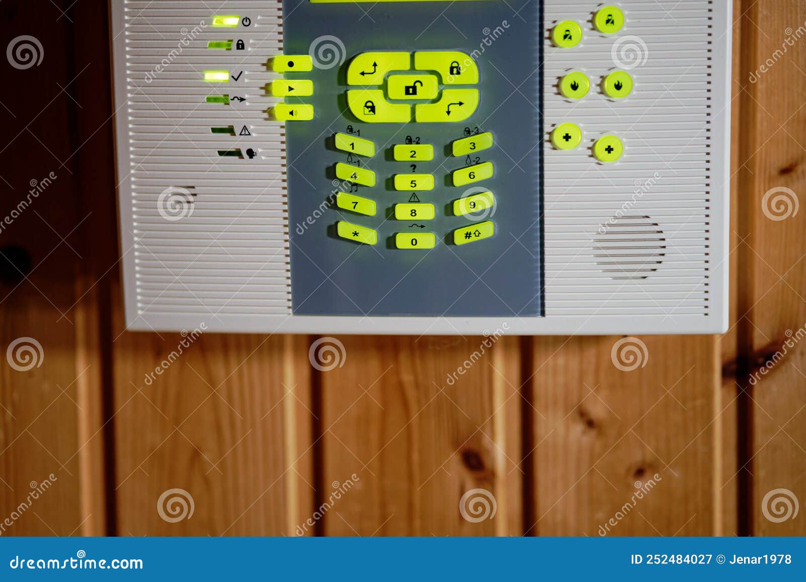 Alarm System Control Panel with Glowing Green Led Keyboard Stock Image ...