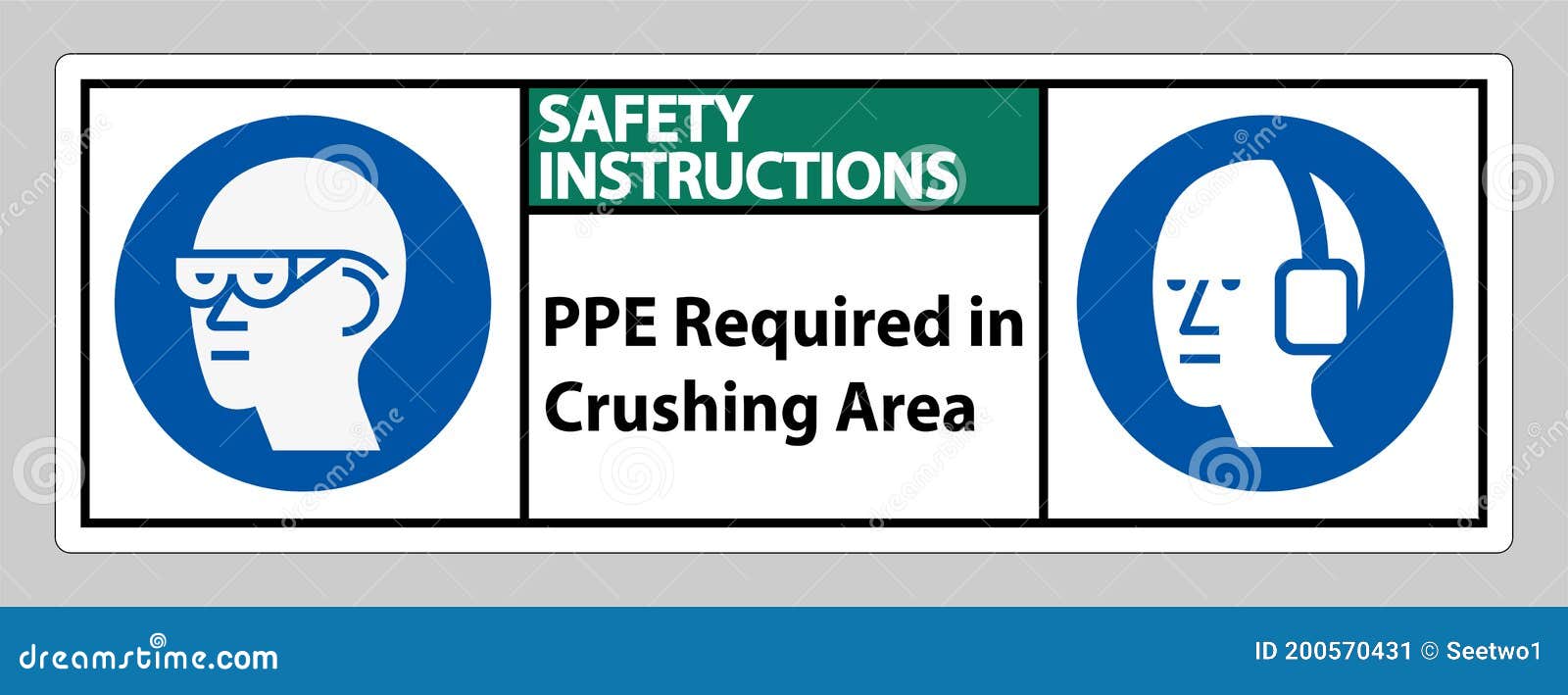 Safety Instructions Sign PPE Required in Crushing Area Isolate on White ...