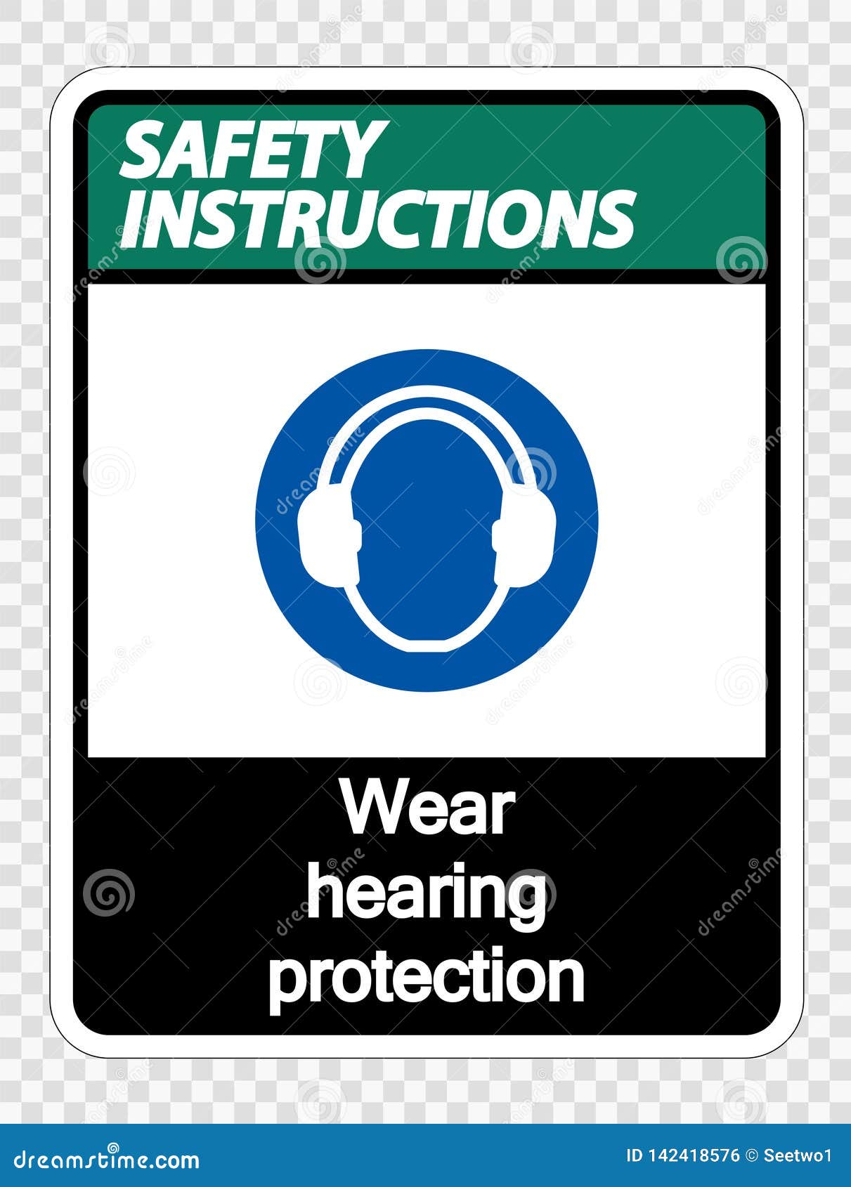 Symbol Safety Instructions Wear Hearing Protection on Transparent ...