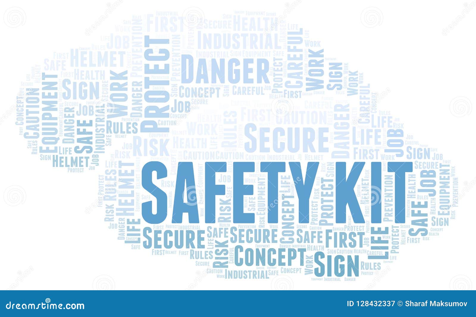 Safety Kit word cloud. stock illustration. Illustration of risk - 128432337