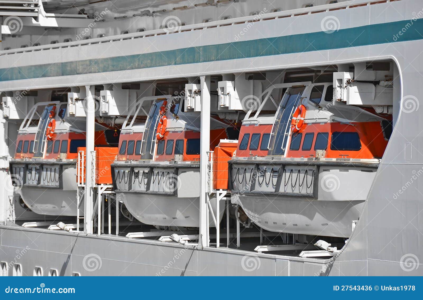 Safety Lifeboat At Stern Ship With Funnel And Exhaust Pipe Gas Stock ...