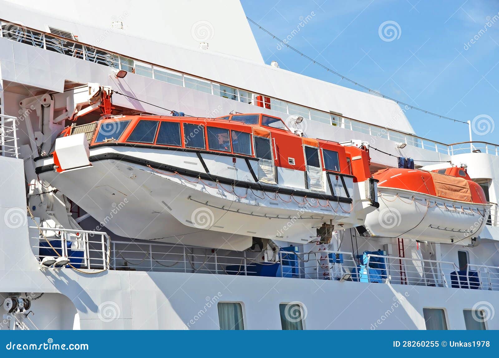 Safety Lifeboat At Stern Ship With Funnel And Exhaust Pipe Gas Stock ...