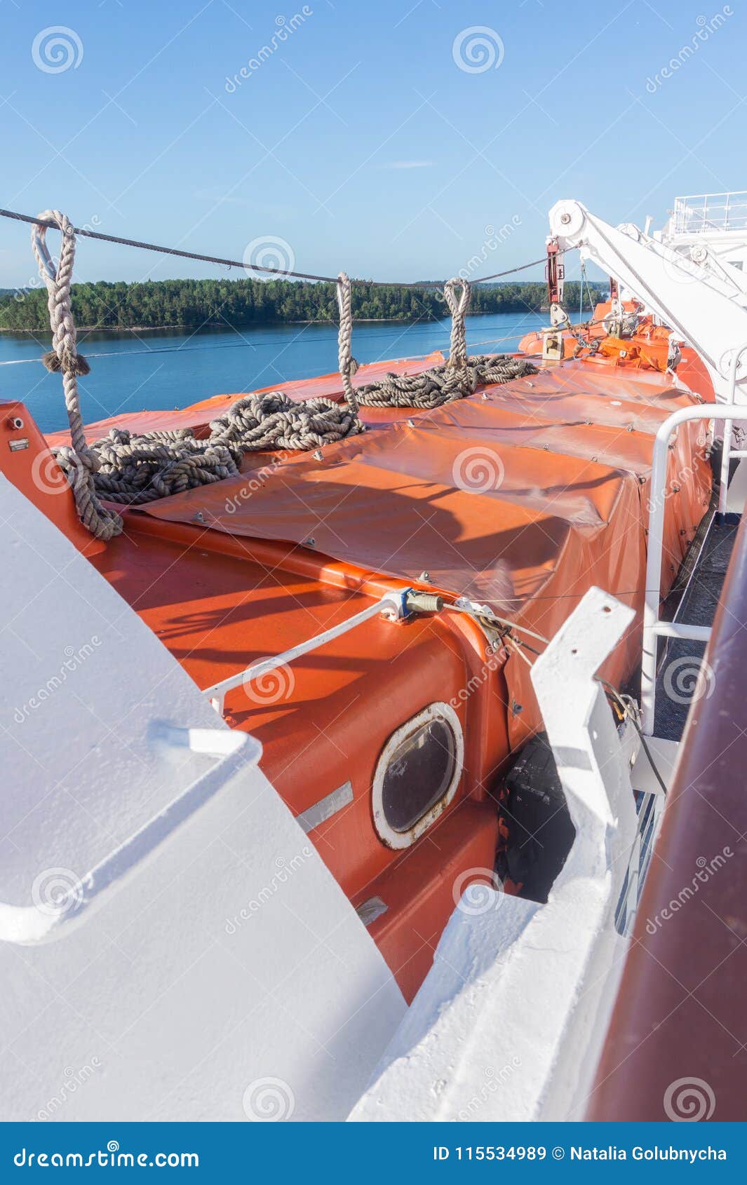 Lifeboat on deck of a ship stock image. Image of fleet - 115534989