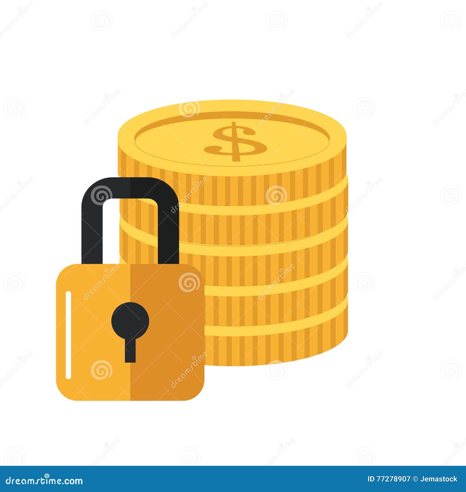 Safety lock and coins icon stock vector. Illustration of protect - 77278907