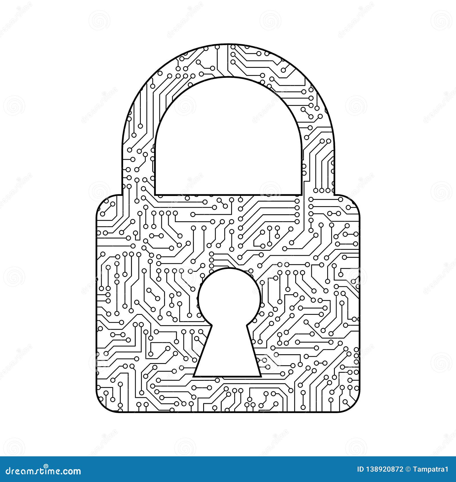 Safety Lock Icon for Protecting Password with Circuit Board Pattern ...