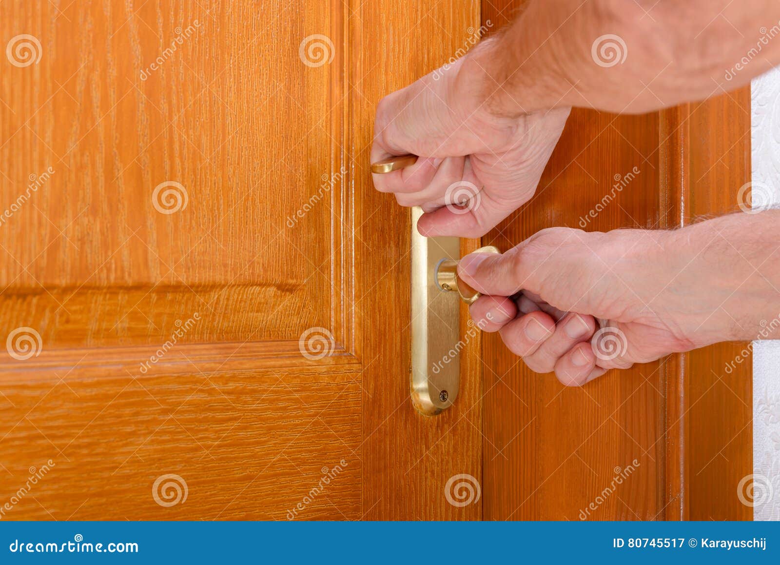 Safety Lock on a Wooden Door Stock Image - Image of lock, protection ...