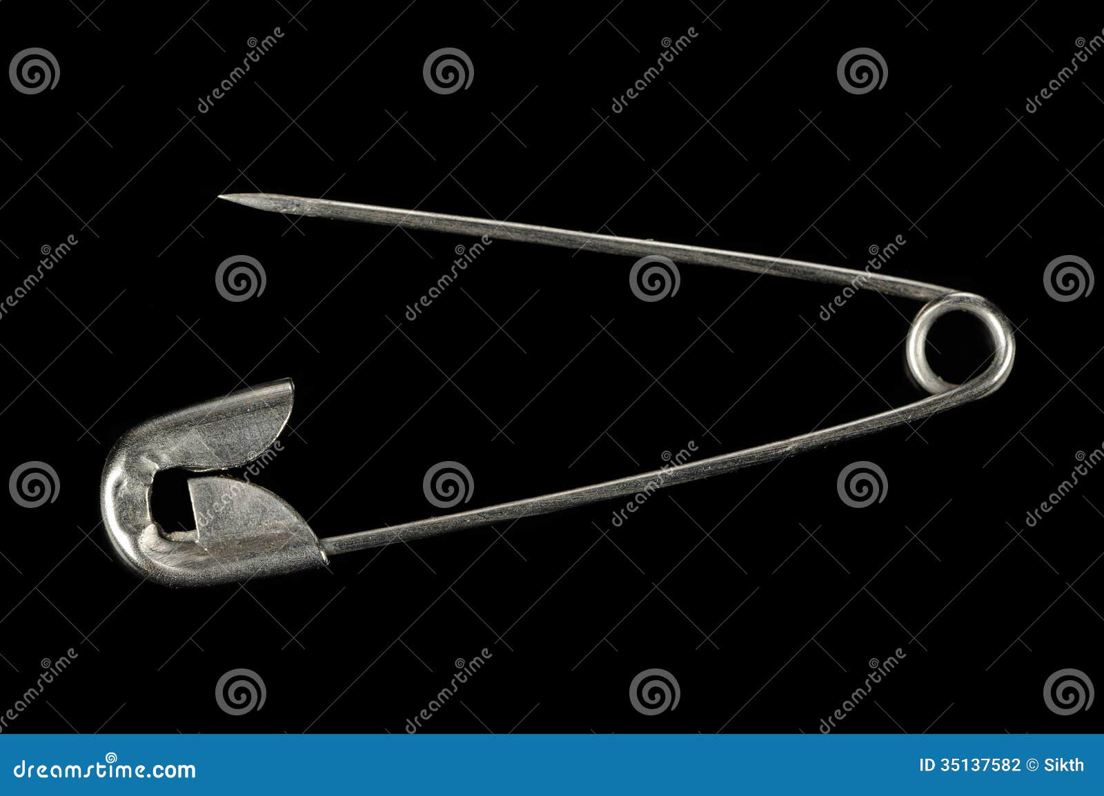 Safety Pin on Black Background Stock Photo - Image of repair, steel ...