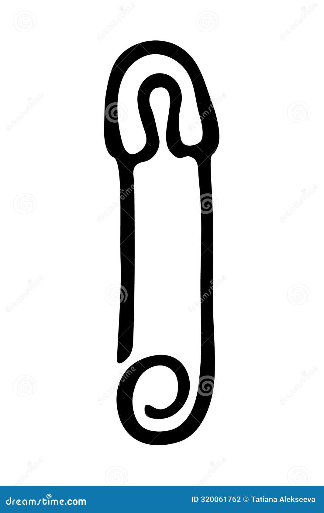 Safety Pin. Black and White Icon. Hand Drawn Vector Illustration. Stock ...