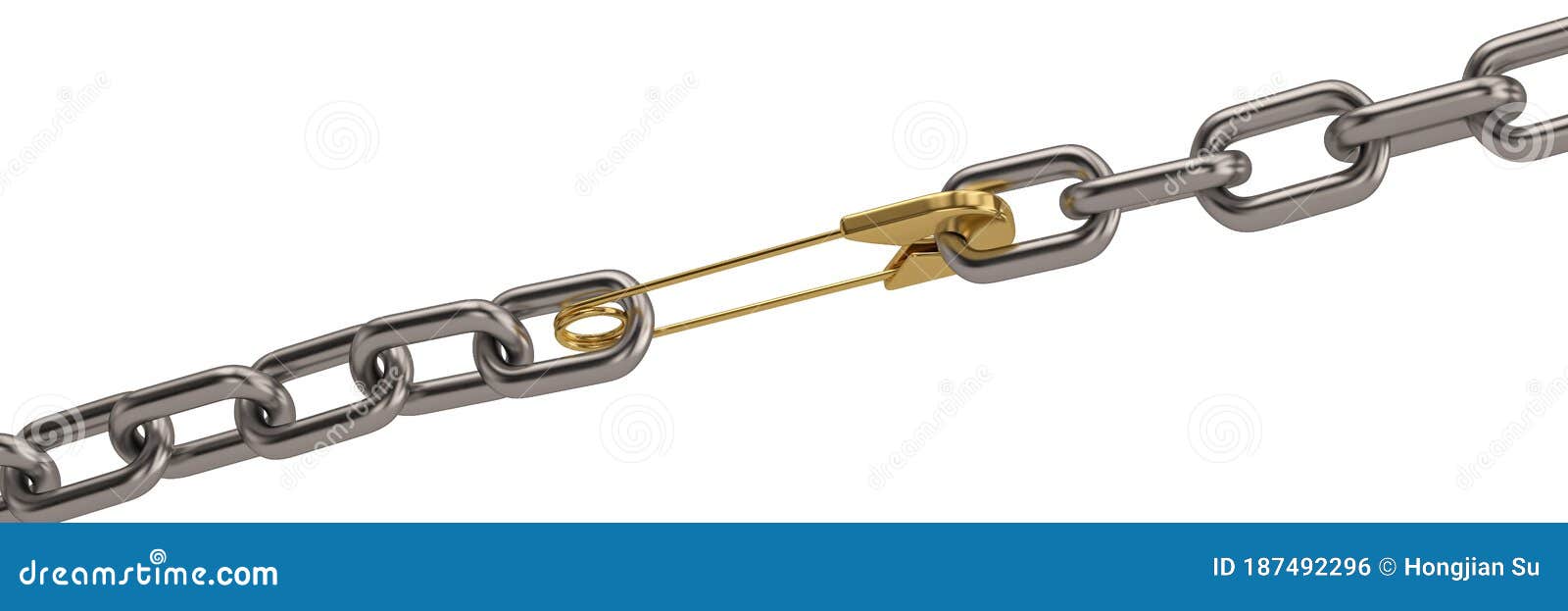 Safety Pin and Iron Chain Isolated on White Background. 3D Illustration ...