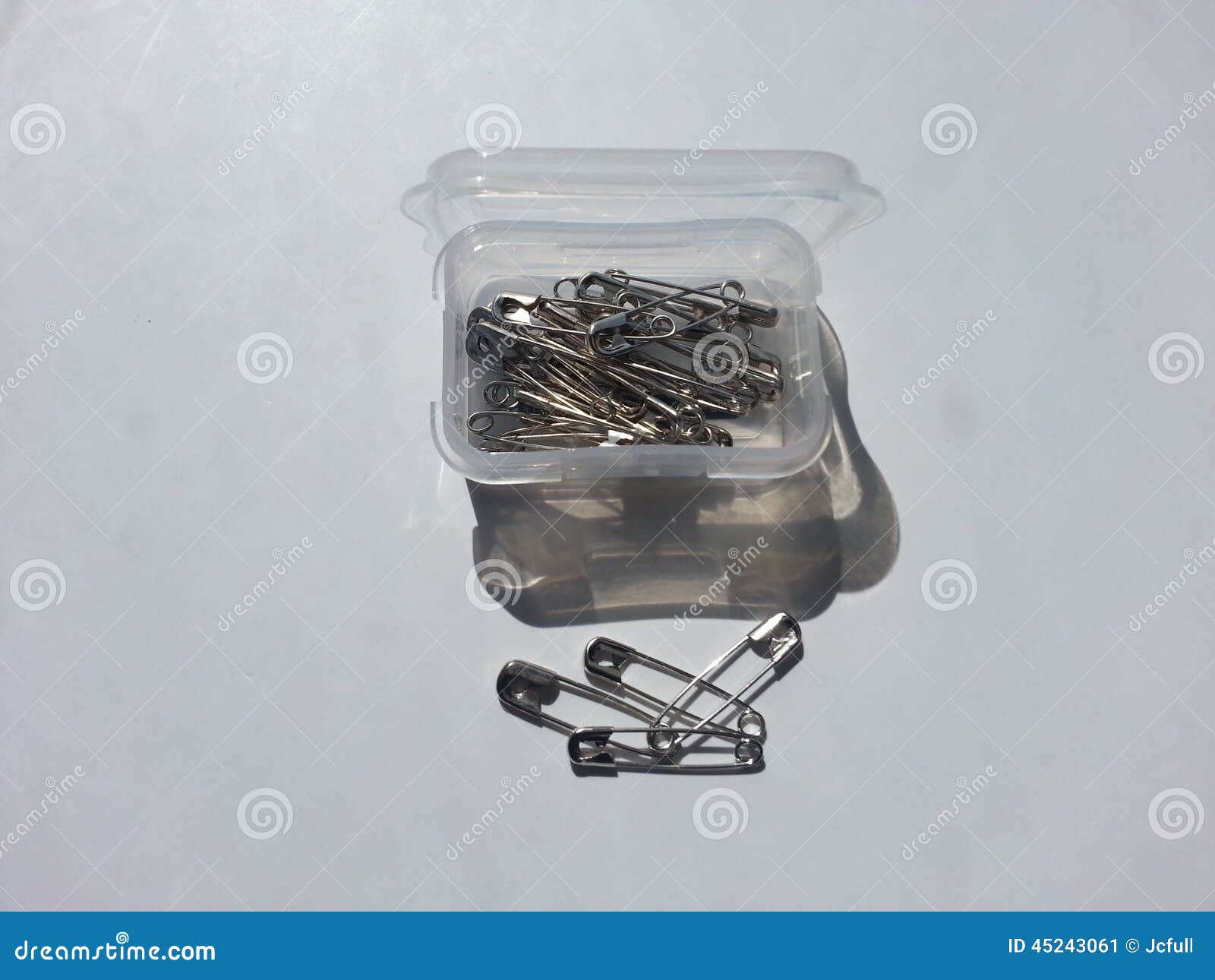 Safety Pin Plastic Container on White Background Stock Image - Image of ...
