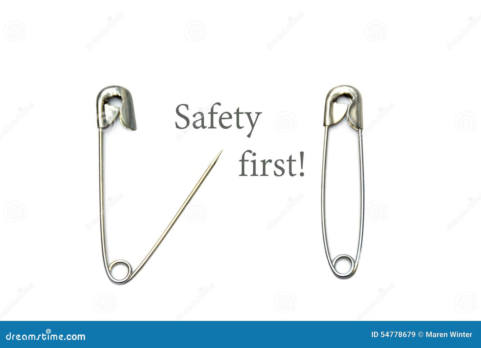 Safety Pins, Open and Closed with Text Safety First Stock Image - Image ...