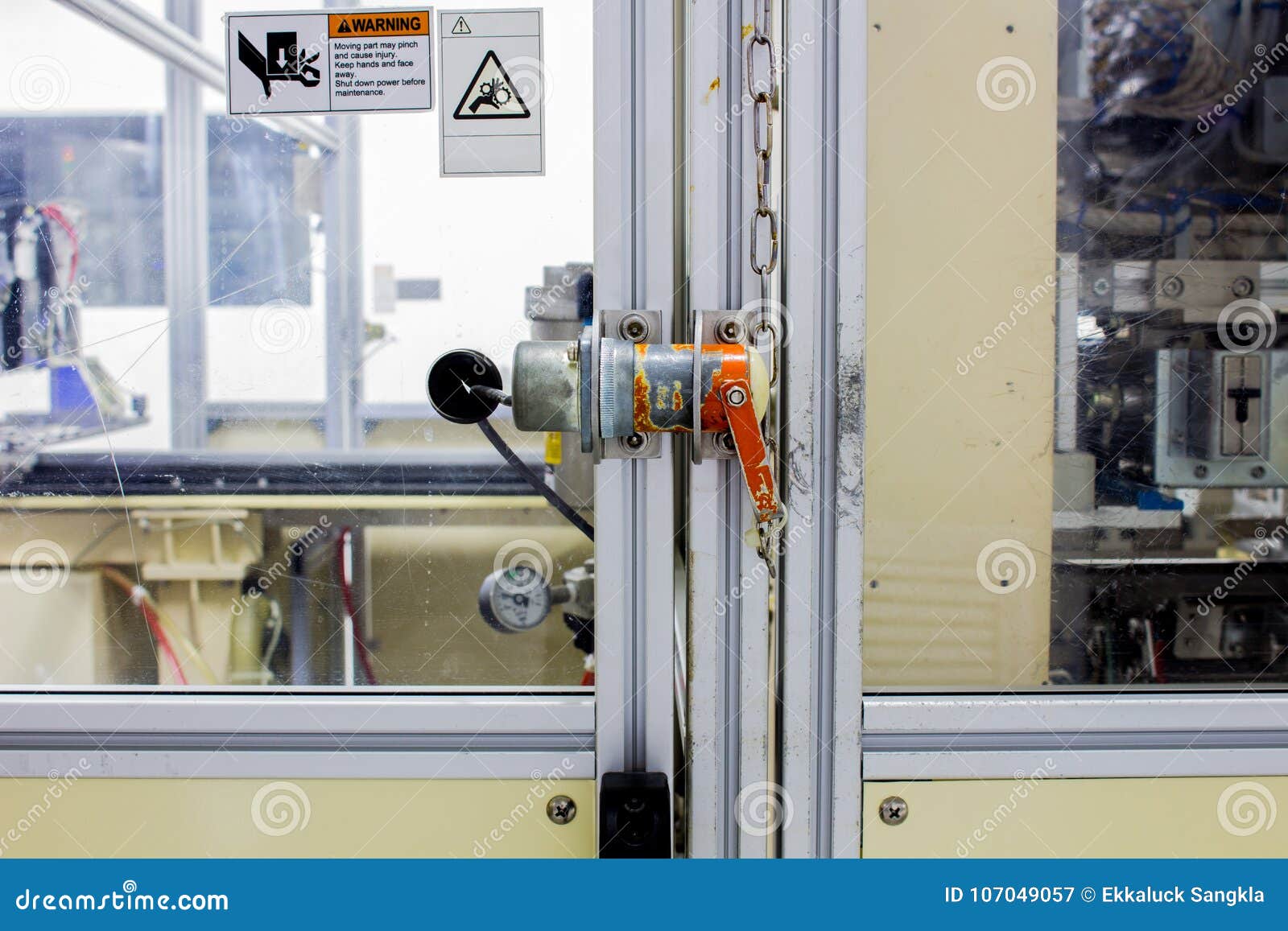 The Safety Plug on Door of Machine Machinery Used in Work Time Stock ...