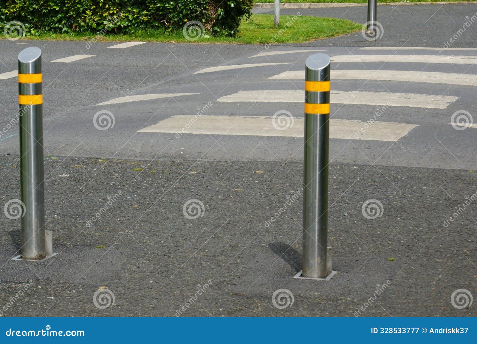 Safety Posts before the Pedestrian Crossing Stock Image - Image of ...