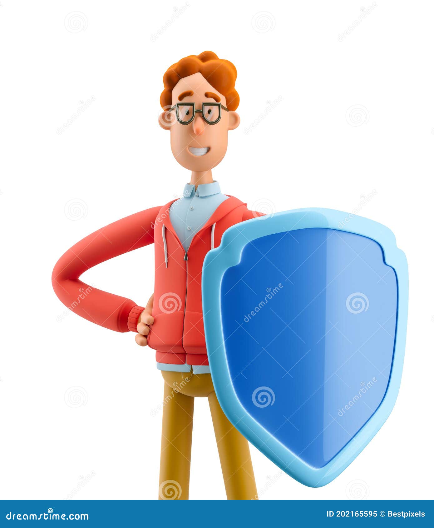 Safety and Protection Concept. 3d Illustration. Nerd Larry with Shield ...