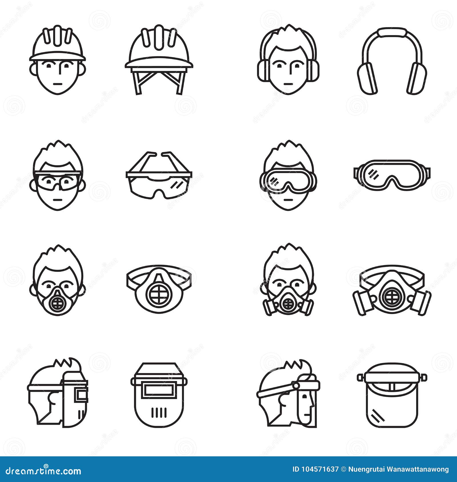 Safety, Protective Equipment Icon Set. Stock Vector - Illustration of ...