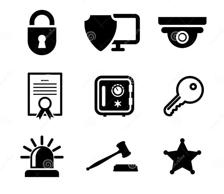 Safety and Security Icons Set Stock Vector - Illustration of pictogram ...