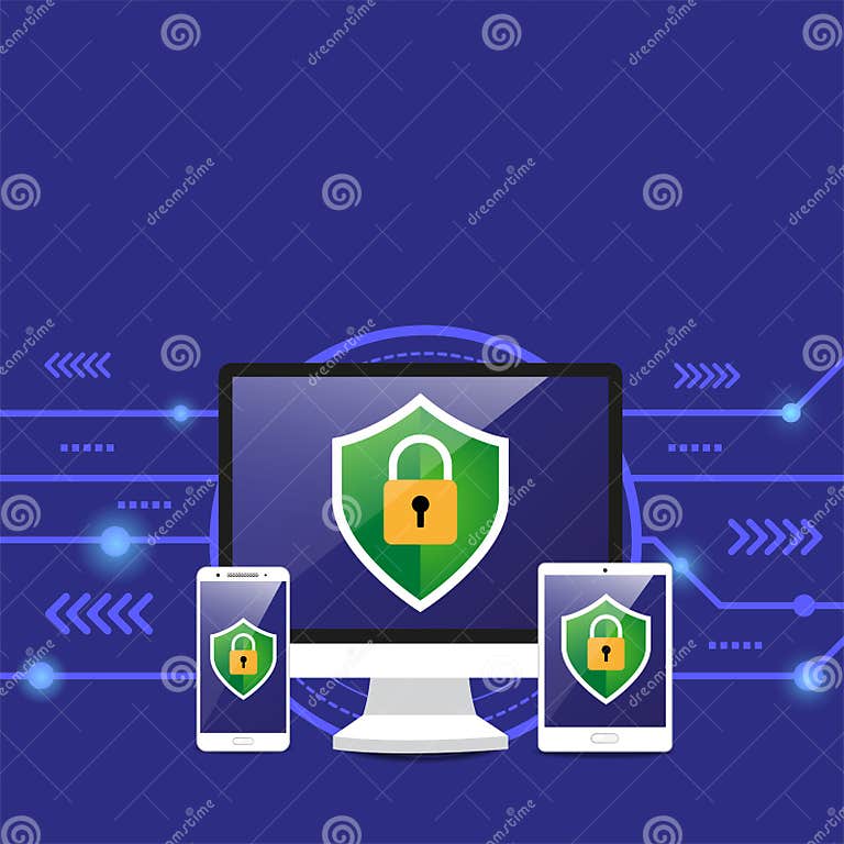 Safety Shield Protect Computer Tablet and Smart Phone Stock Vector ...