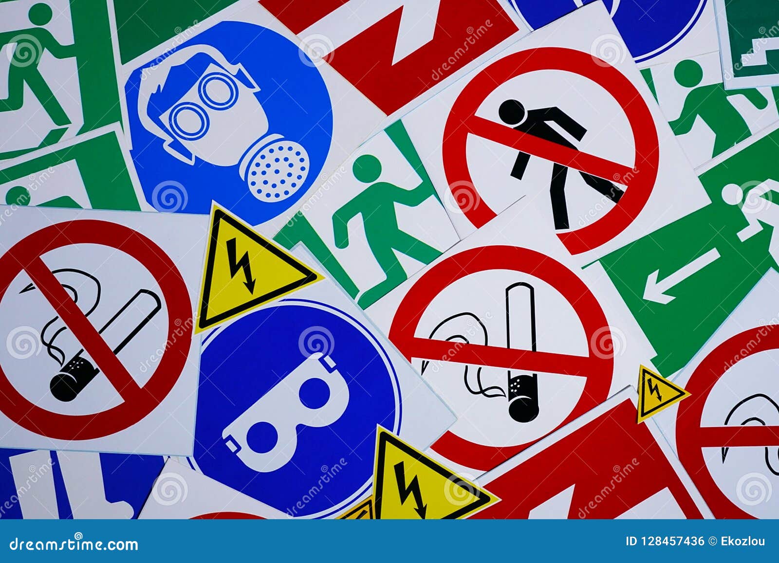 Safety signs and symbols stock photo. Image of activities - 128457436