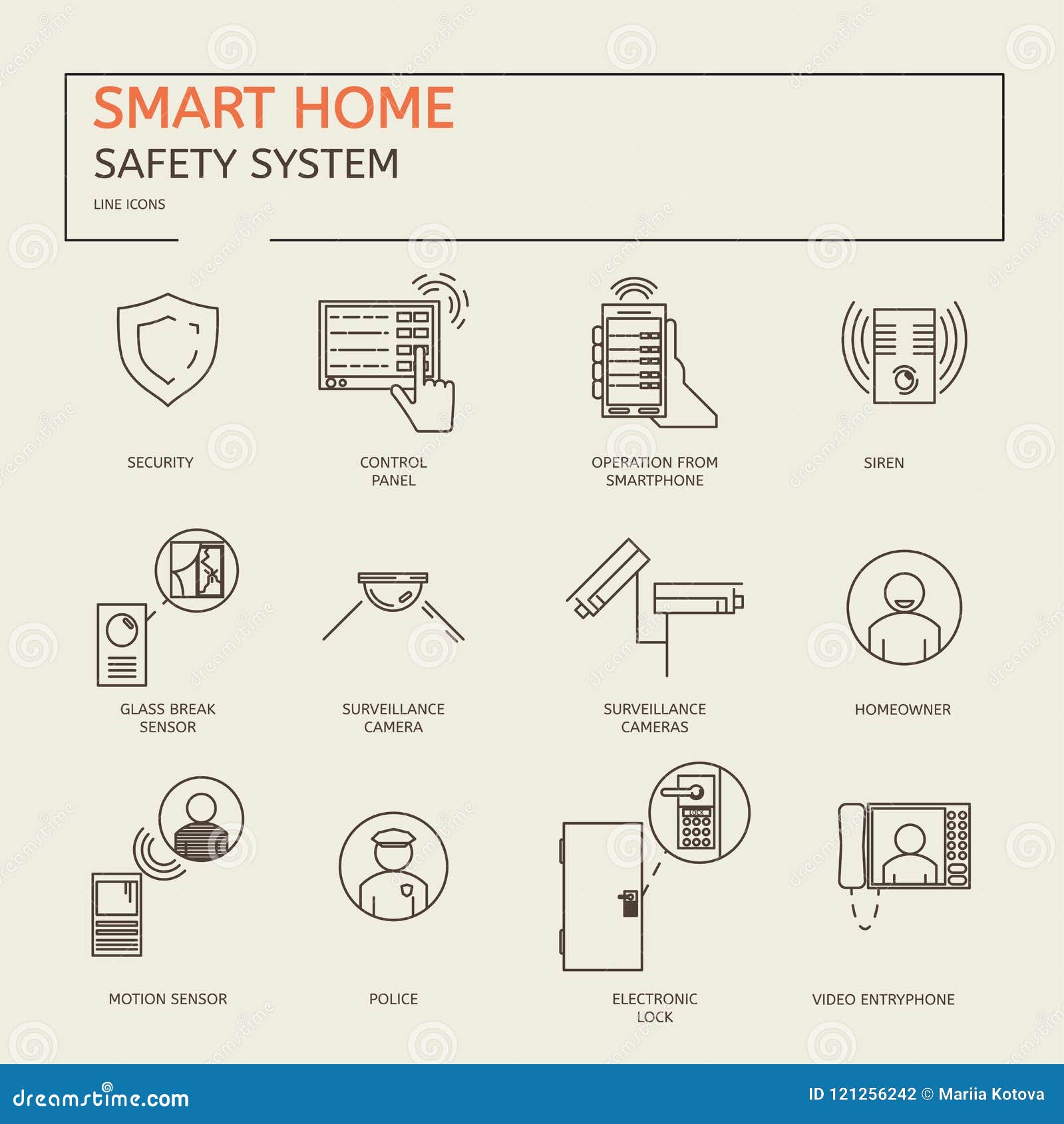 Safety System - Line Icon Set Stock Vector - Illustration of open, flat ...