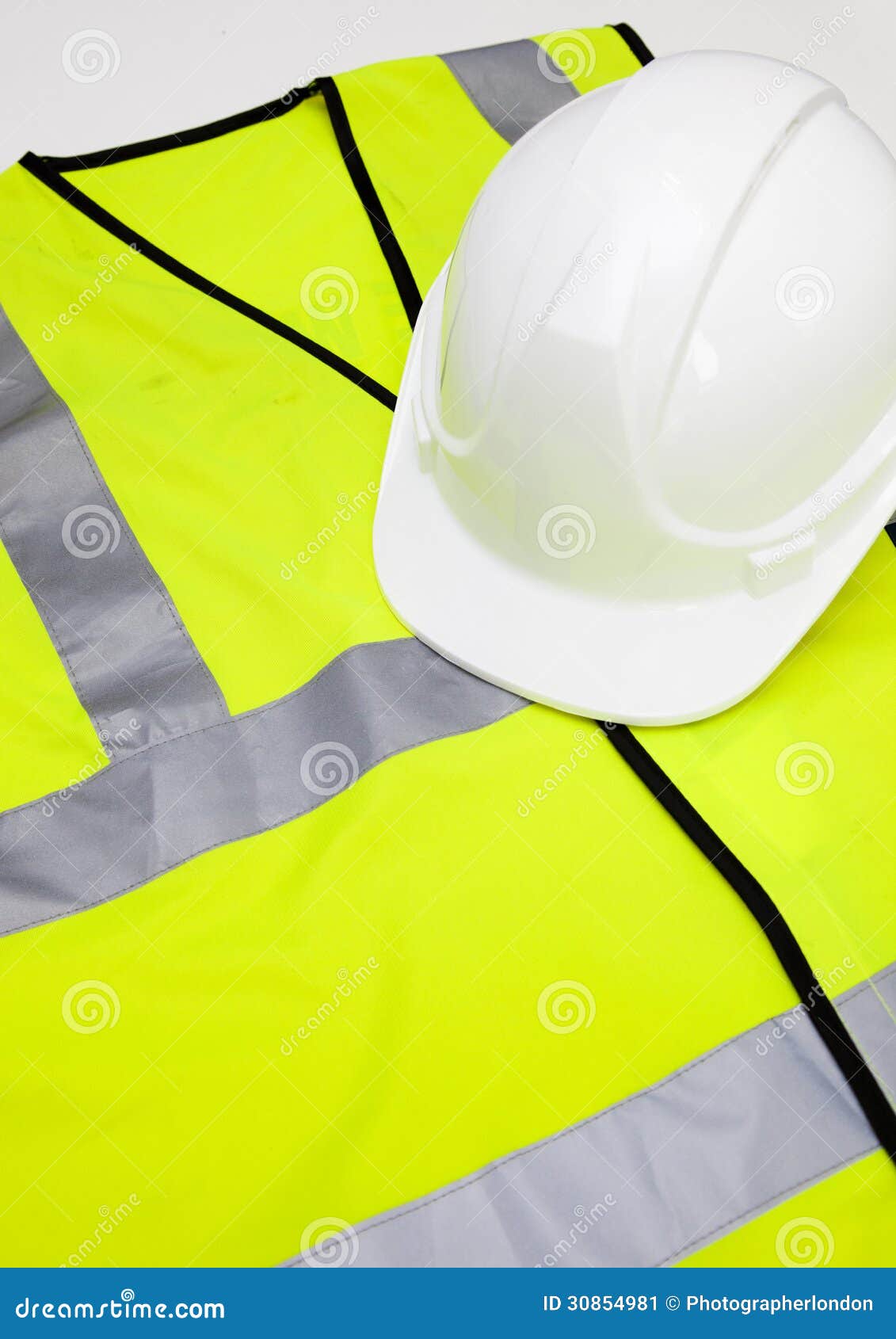 Safety Vest and Hard Hat Against White Background Stock Image - Image ...