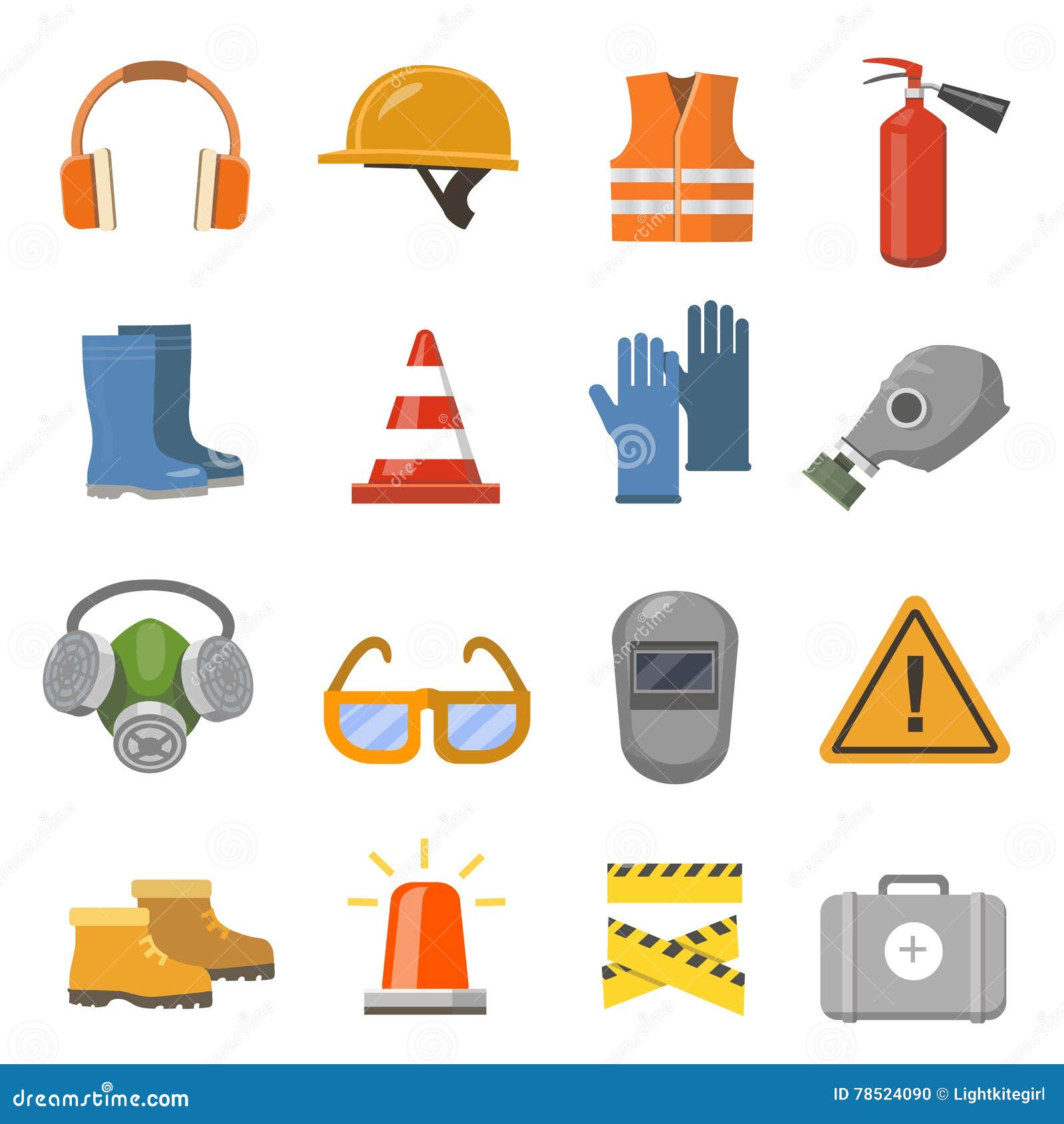 Safety Work Flat Icons Set. Vector Stock Vector - Illustration of ...