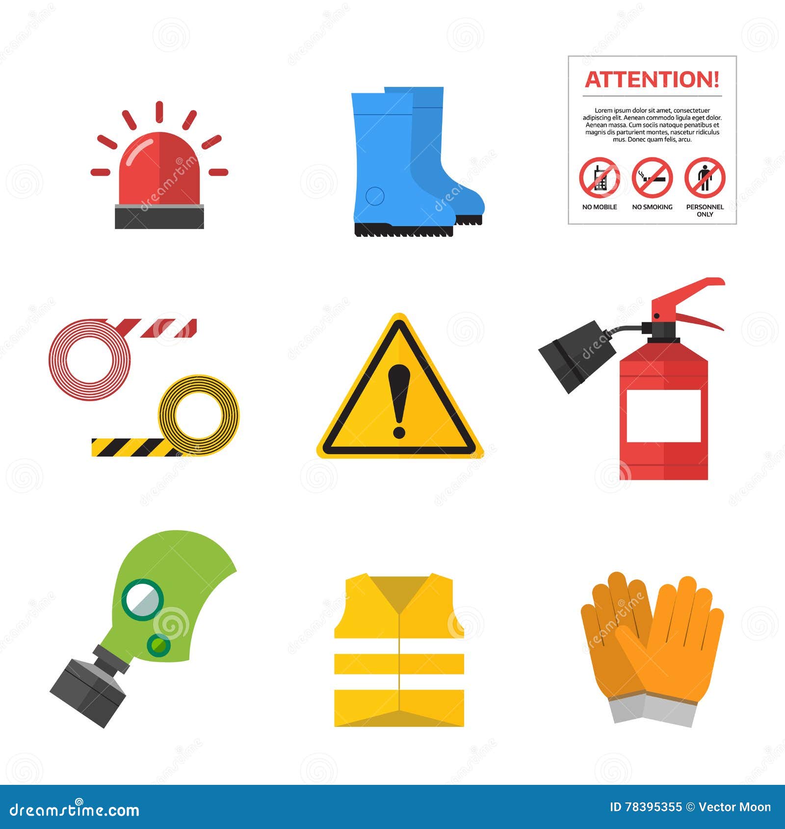 Safety Work Vector Icons Flat Style Stock Vector - Illustration of ...