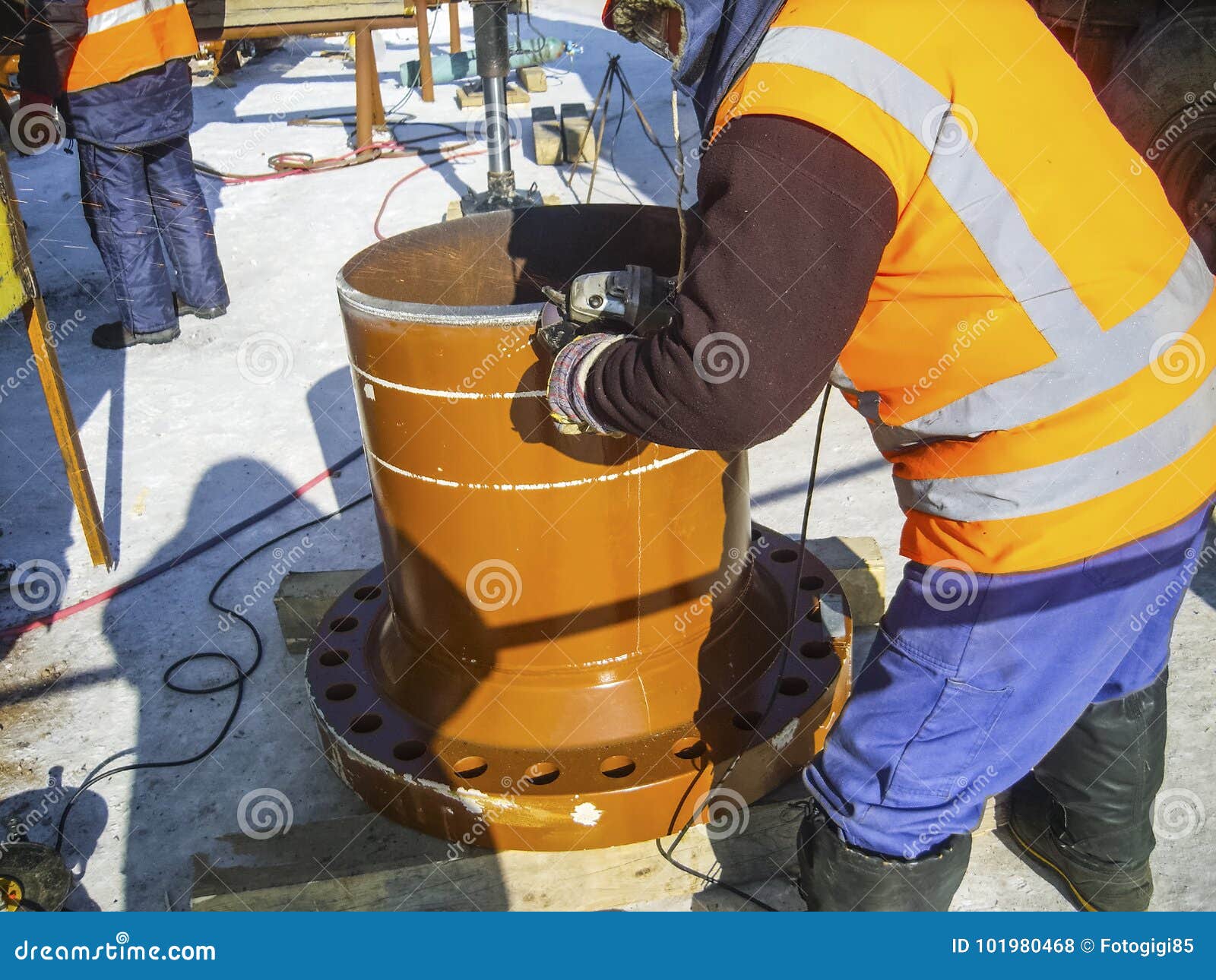 Safety at Work. Welding and Installation of the Pipeline. Indust Stock ...