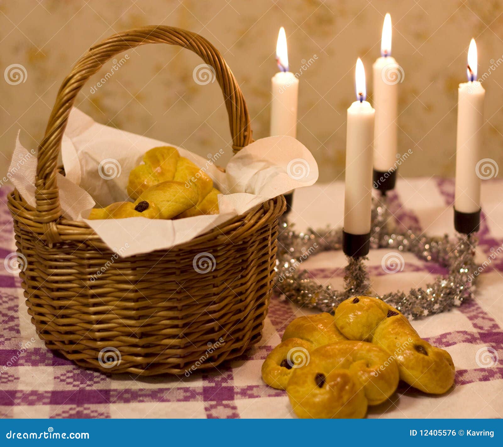 Saffron buns in a basket stock photo. Image of lucia - 12405576