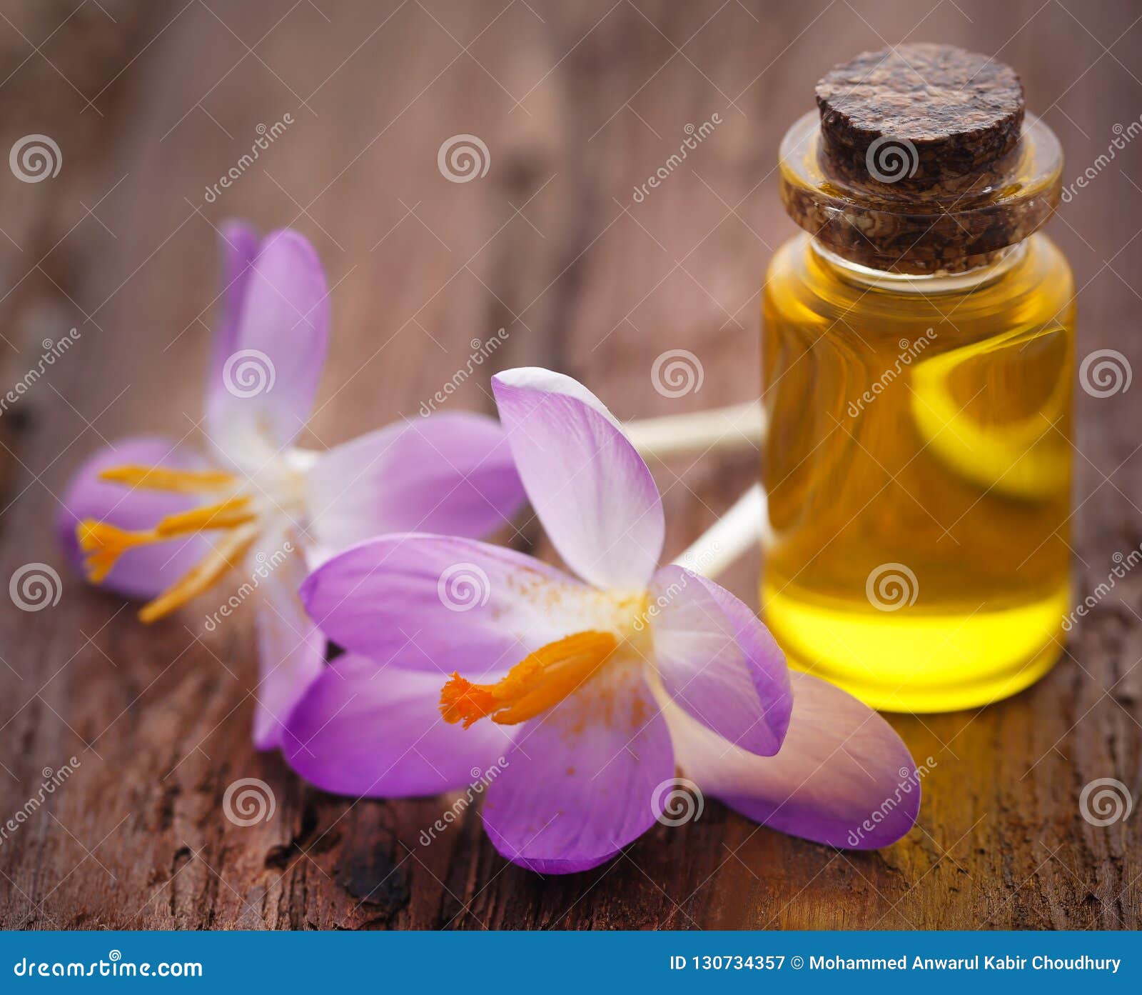 Saffron Crocus Flower with Extract in a Bottle Stock Image - Image of ...