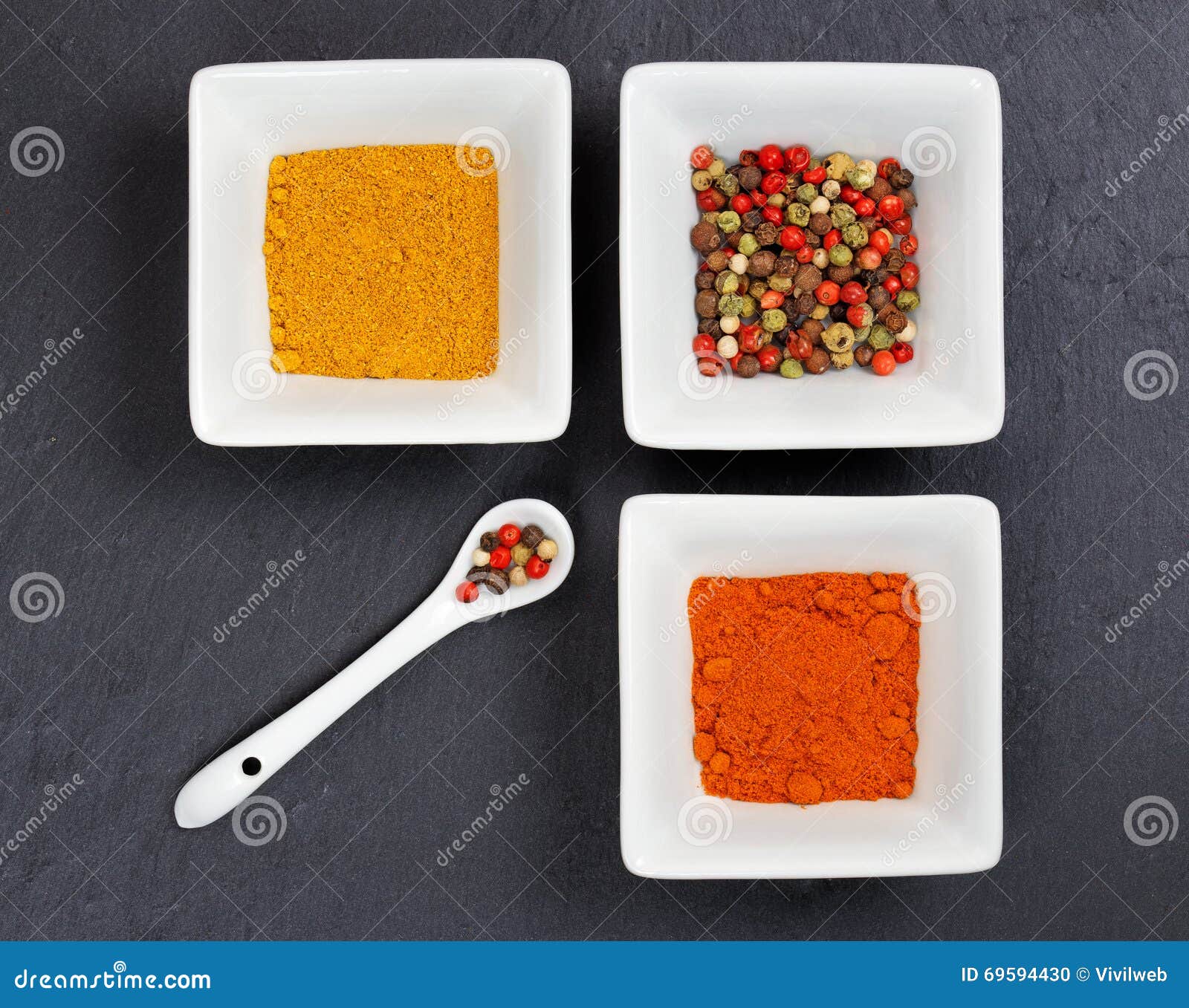 Saffron, Curry and Allspice on Slate Stock Photo - Image of color ...