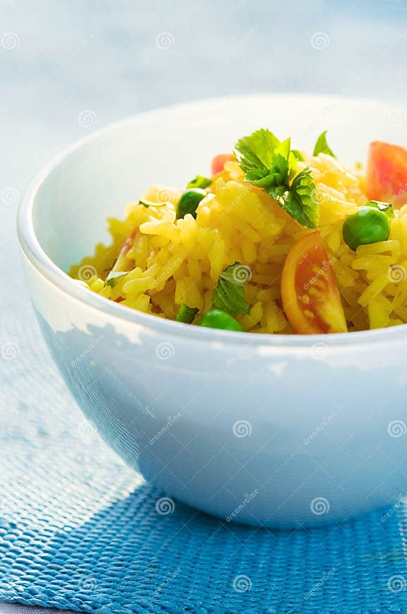 Saffron (or Curry) Rice and Vegetable Salad Stock Photo - Image of ...