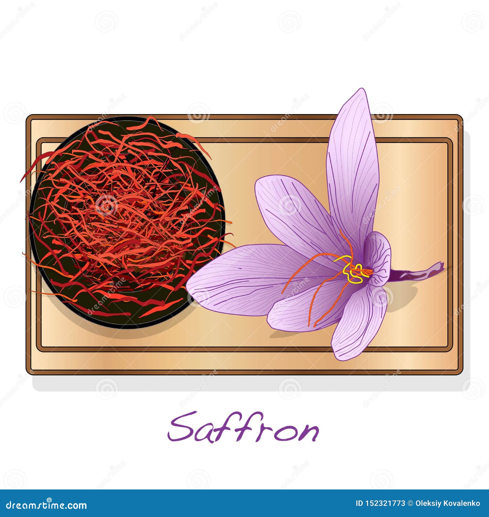 Saffron Flower on the Dish Illustration Set. Vector Isolated Stock ...
