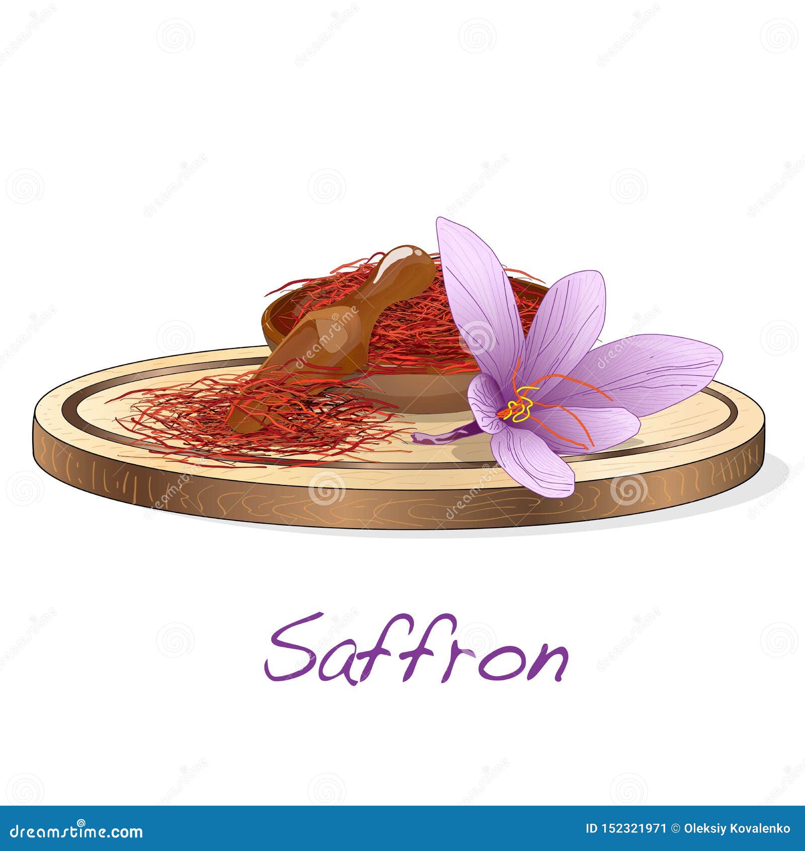 Saffron Flower on the Dish Illustration Set. Vector Isolated Stock ...