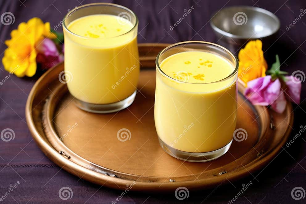 Saffron-infused Mango Lassi on a Plain Beige Mat Stock Photo - Image of ...