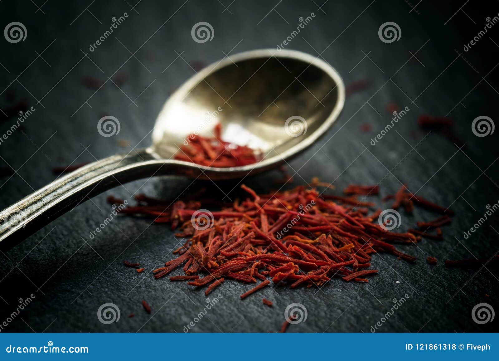 Saffron in a Spoon on a Dark Background, Selective Focus, Macro Stock ...