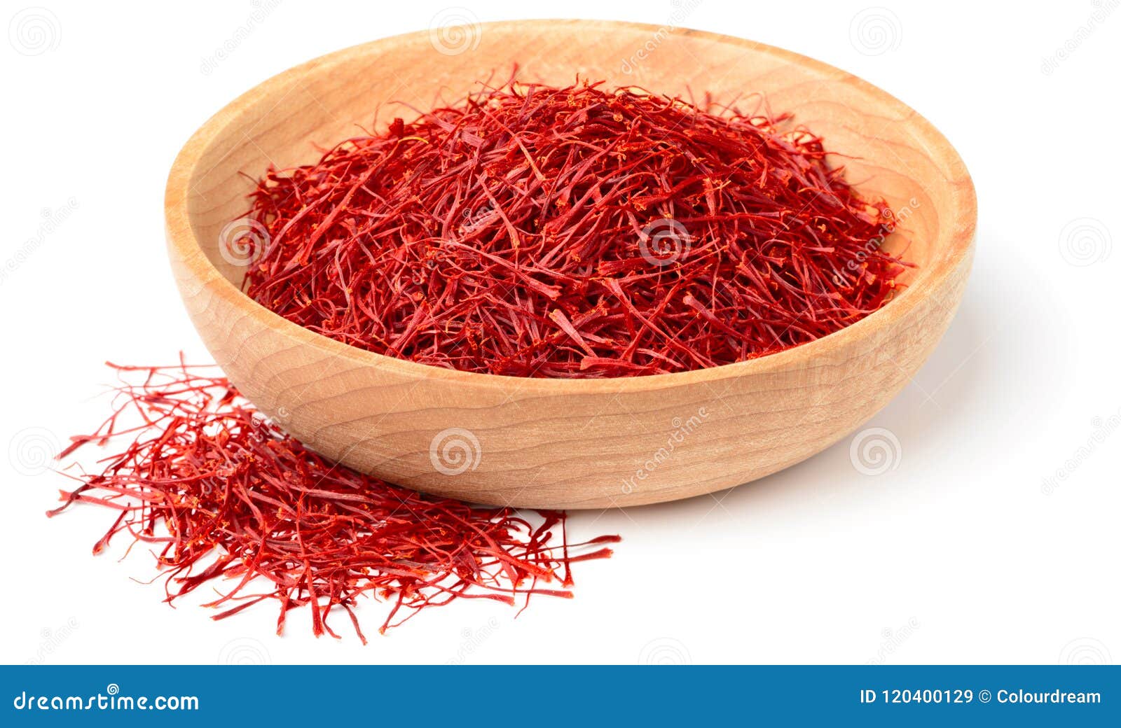 Saffron Thread in the Wooden Bowl, Isolated on White Background Stock ...