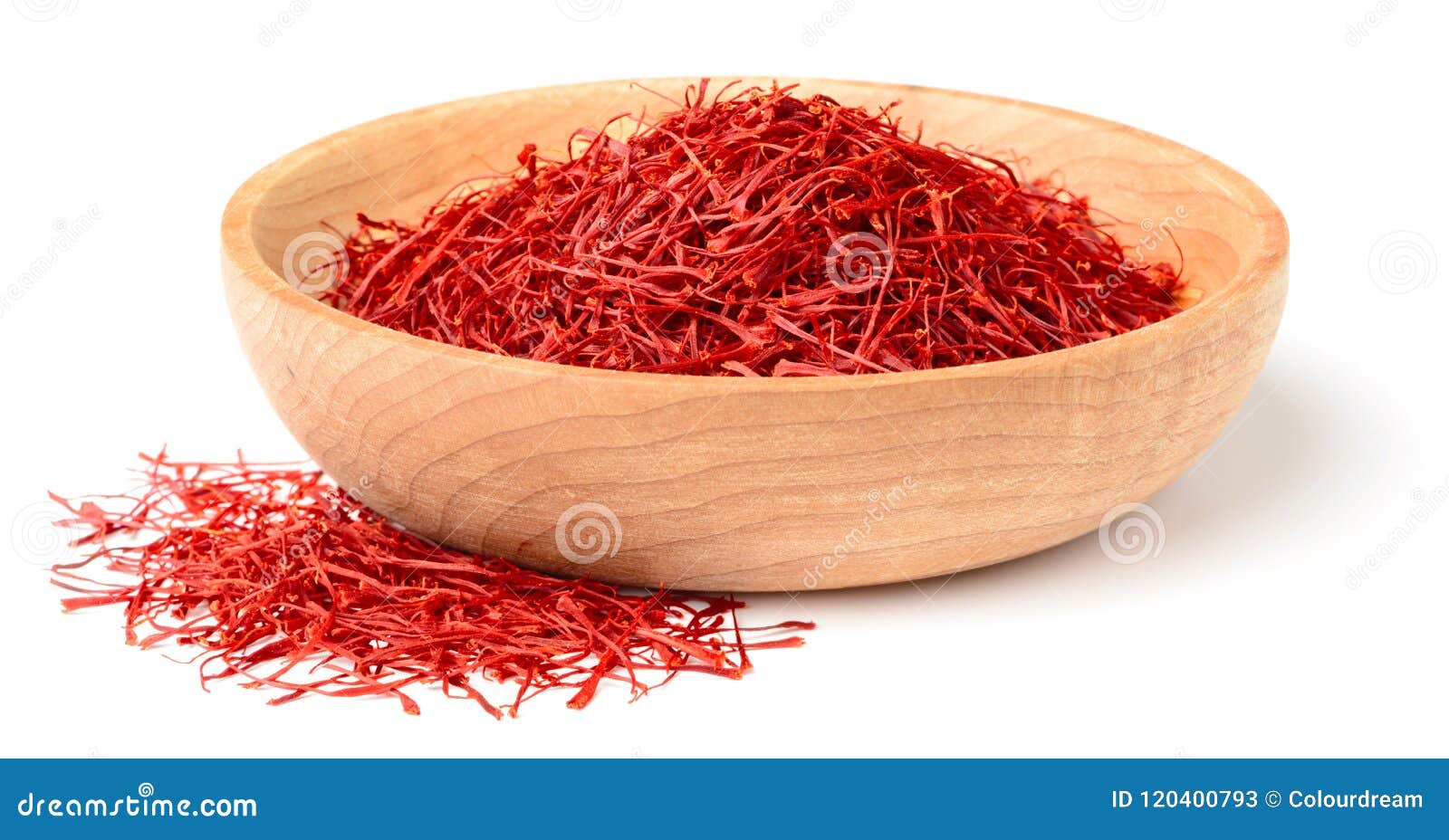 Saffron Thread in the Wooden Bowl, Isolated on White Background Stock ...
