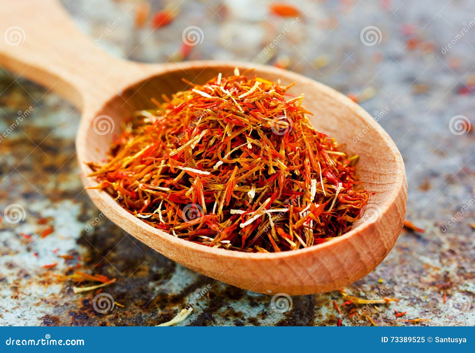 Saffron in Wooden Spoon Close Up Stock Image - Image of condiment ...