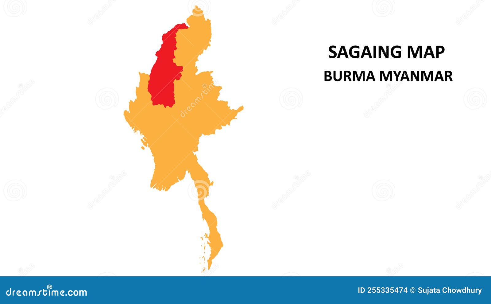 Sagaing State And Regions Map Highlighted On Burma Myanmar Map Vector ...