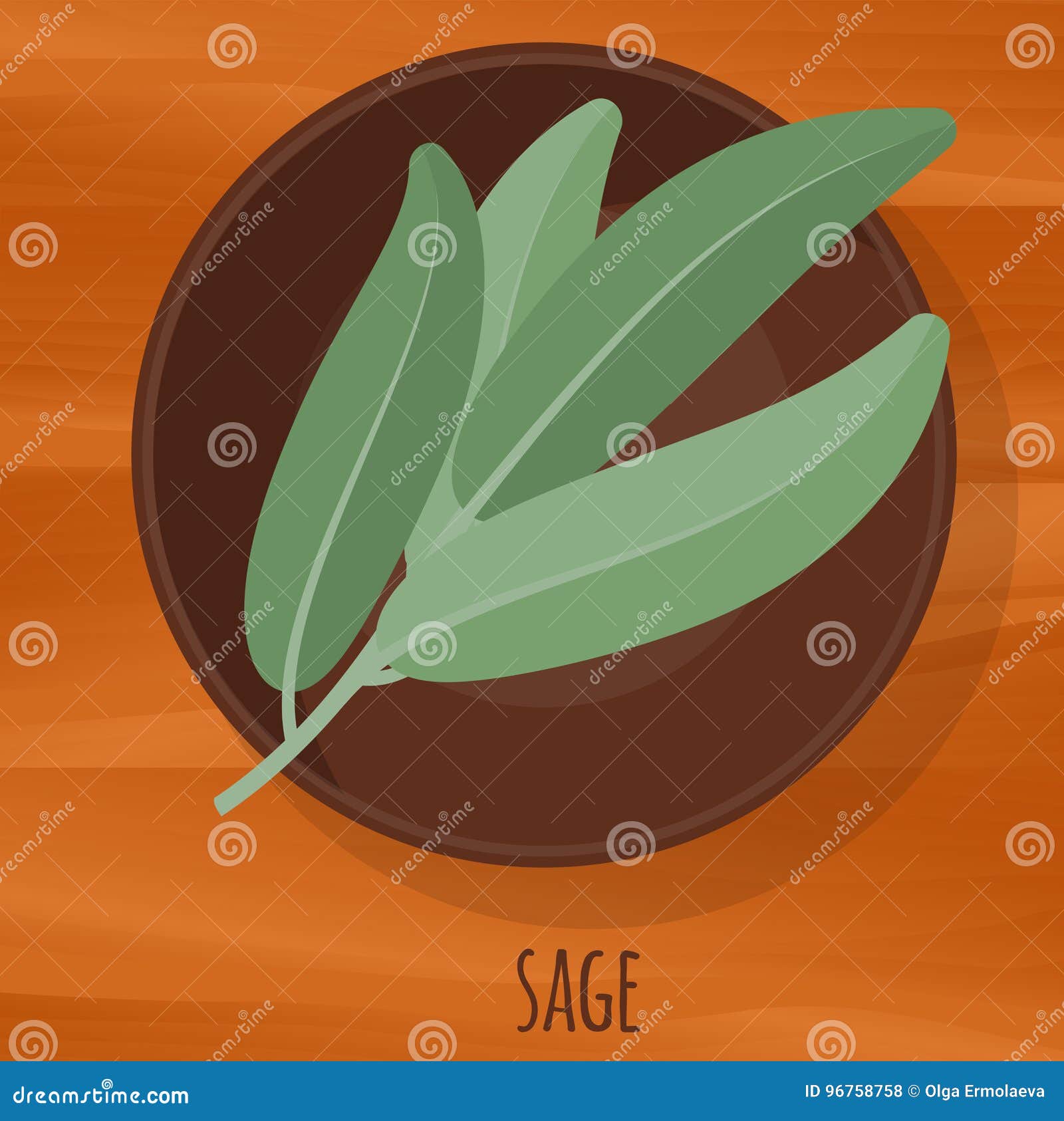 Sage Flat Design Vector Icon. Stock Vector - Illustration of aromatic ...