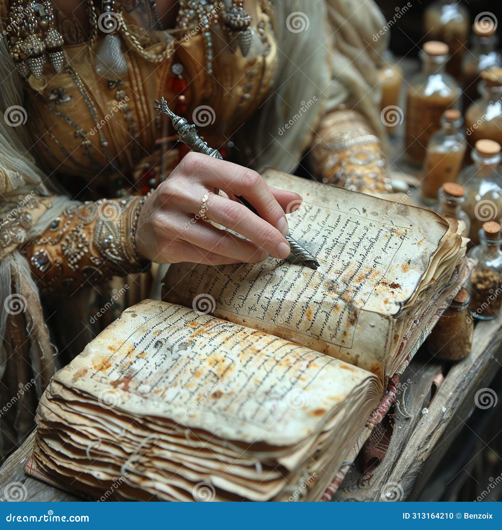 Sage Writing in an Enchanted Grimoire Stock Photo - Image of sage ...
