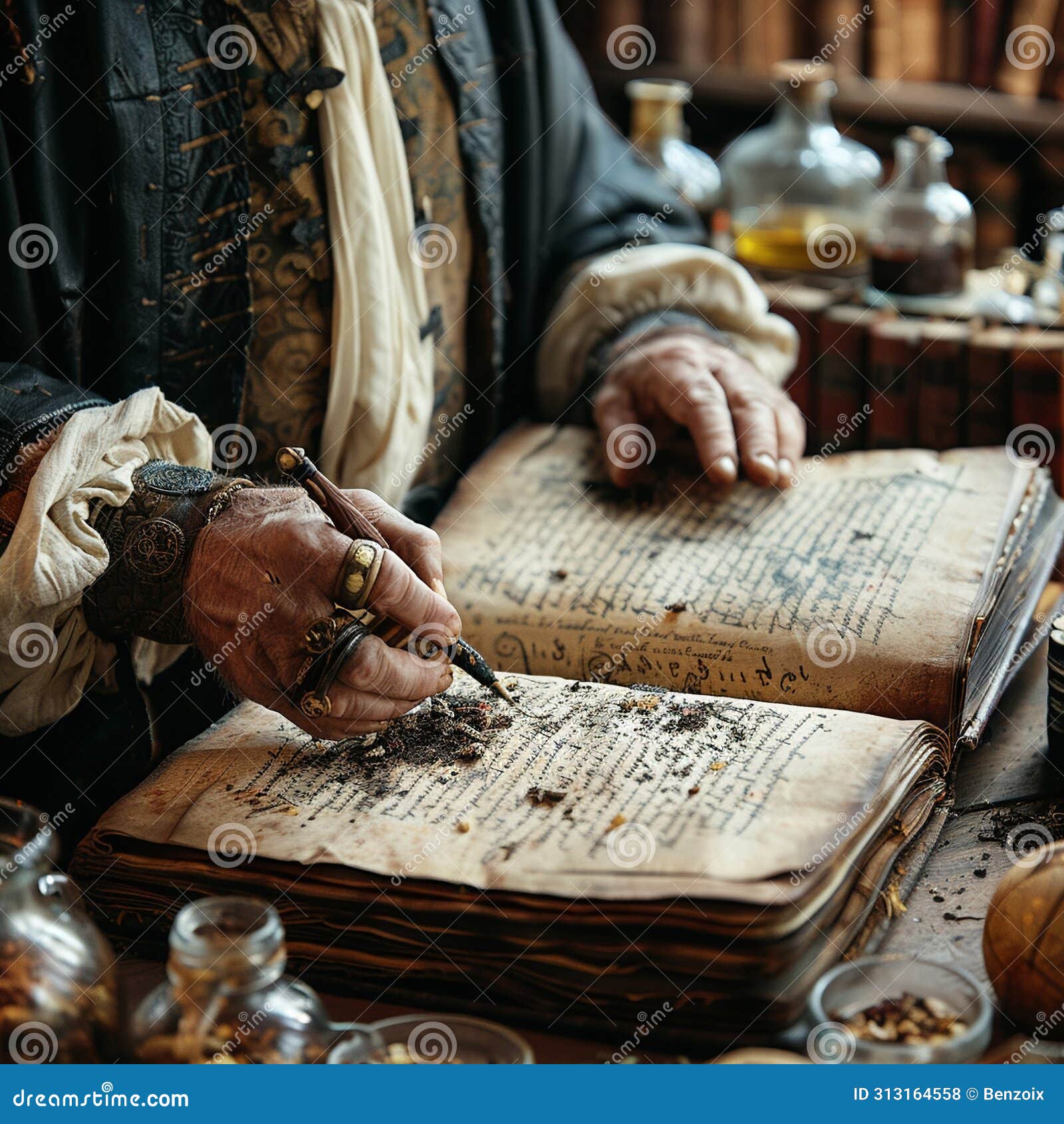 Sage Writing in an Enchanted Grimoire Stock Photo - Image of mystical ...