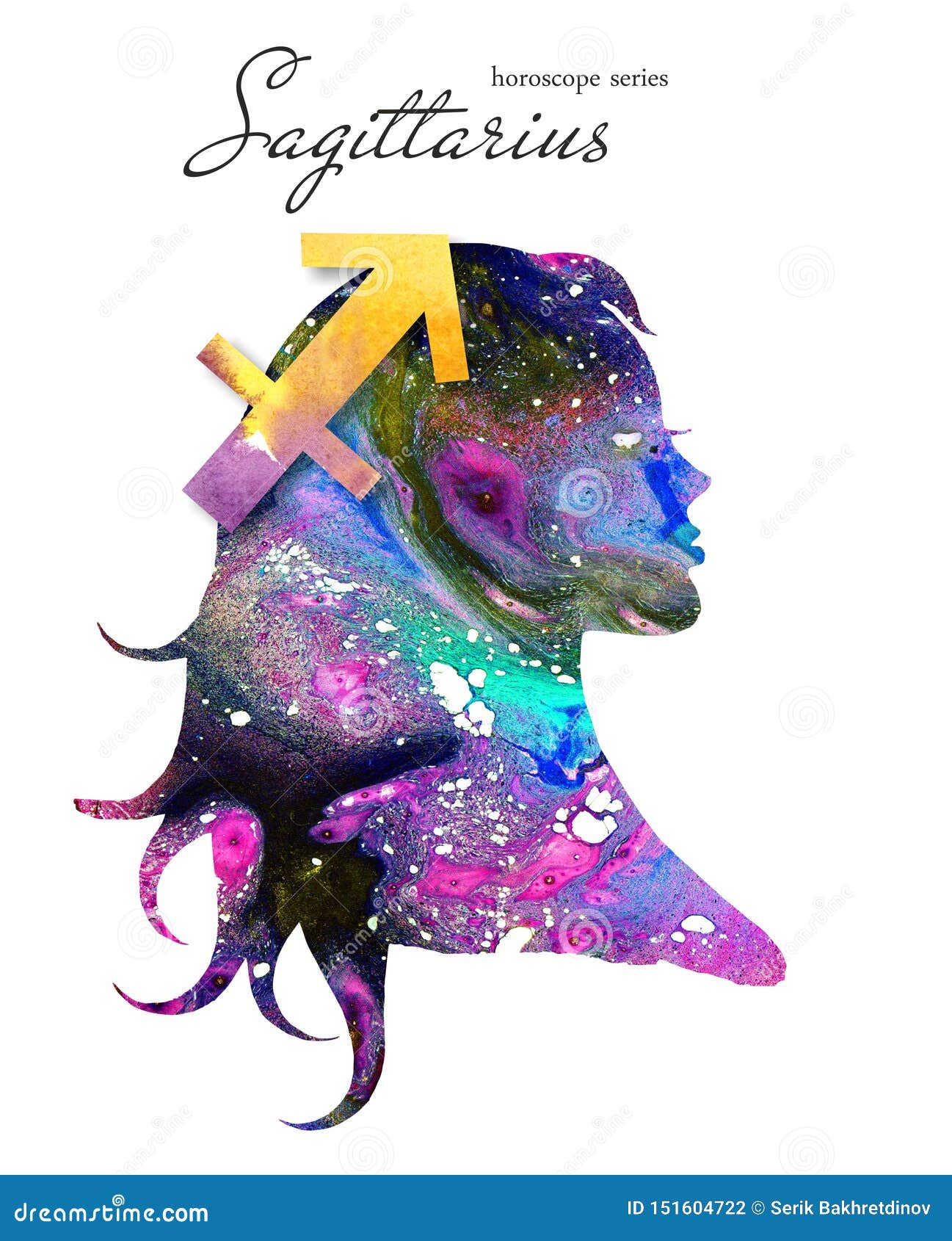 Sagittarius Zodiac Sign Beautiful Girl Silhouette Watercolor