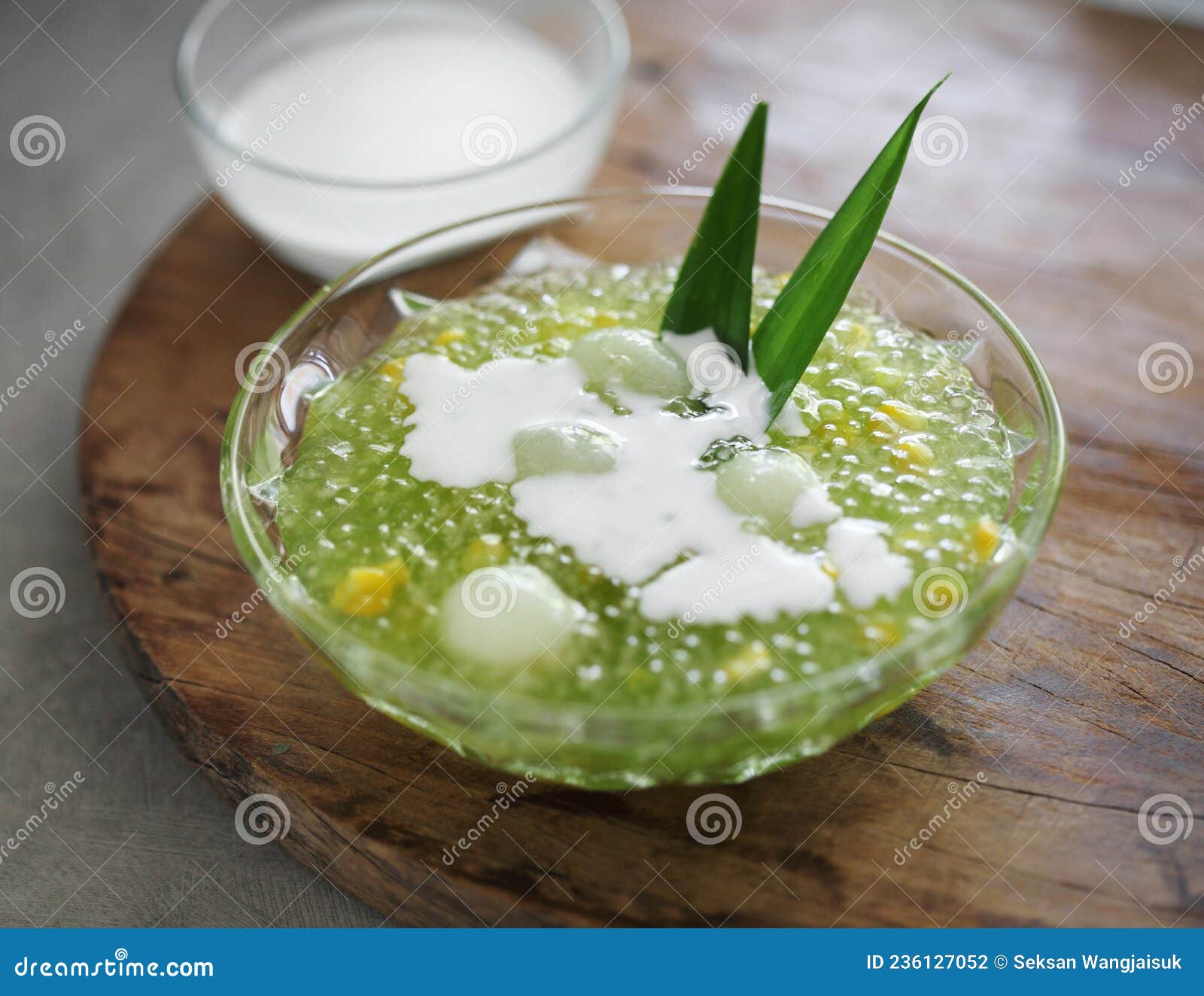 Sago and Longan Pudding in Cup on Wooden Tray Stock Photo - Image of ...