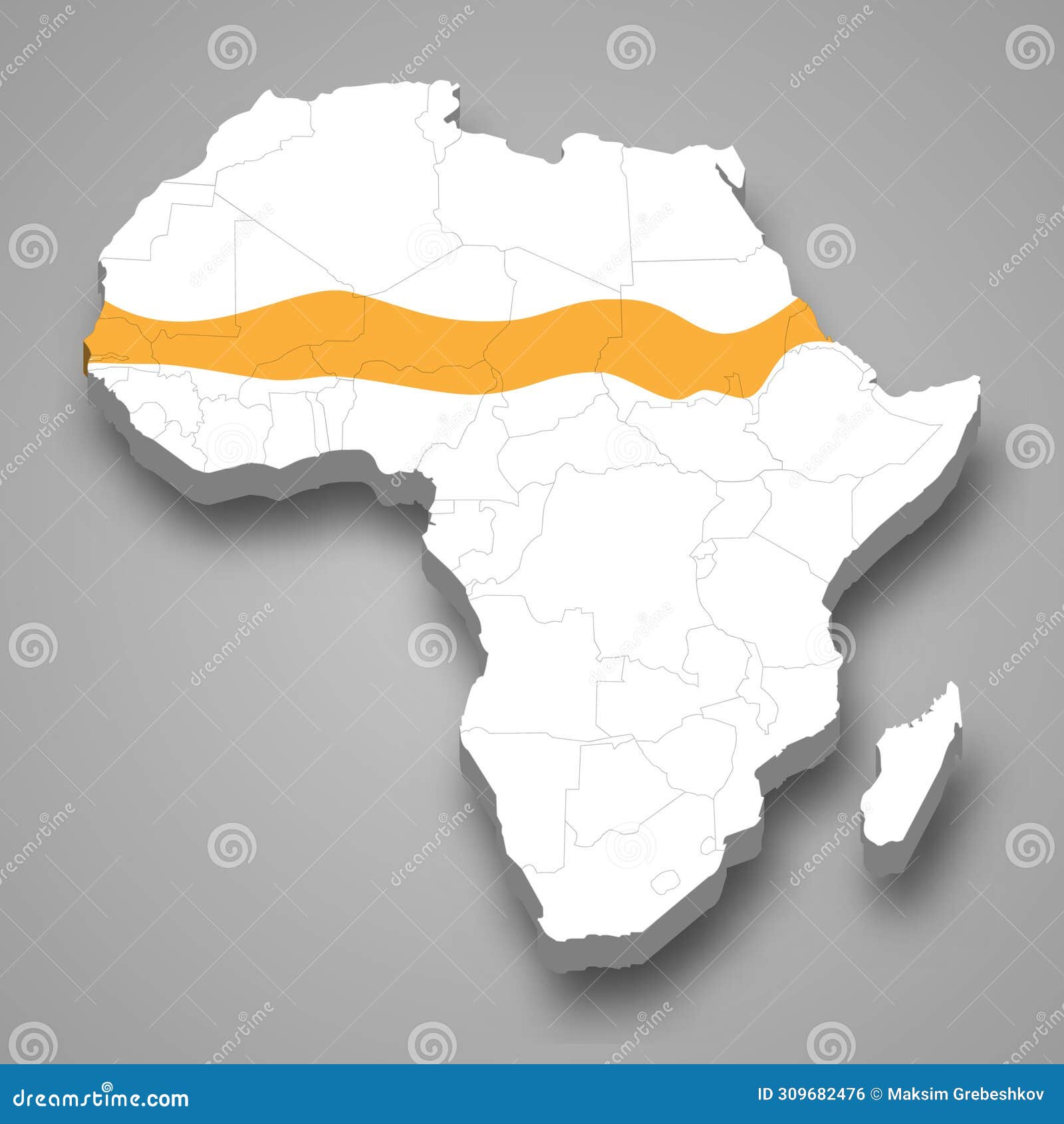 Sahel Region Location within Africa 3d Map Stock Vector - Illustration ...