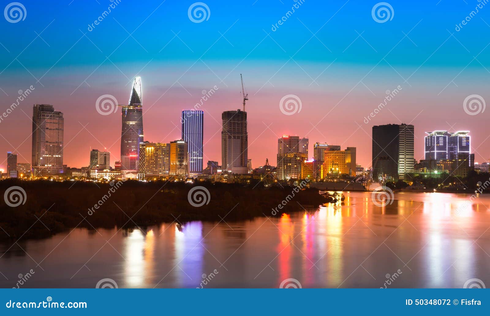 Saigon Skyline with River after Sunset, Vietnam Stock Photo - Image of ...
