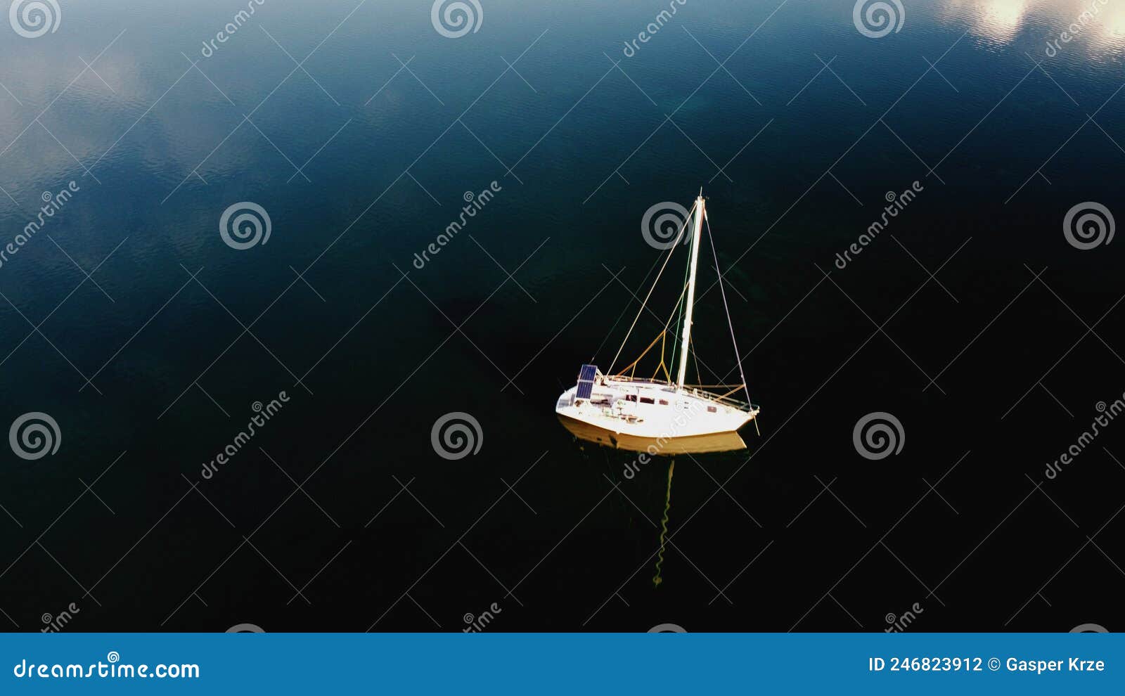 Sail Boat Alone on the See. Stock Photo - Image of alone, reflection ...