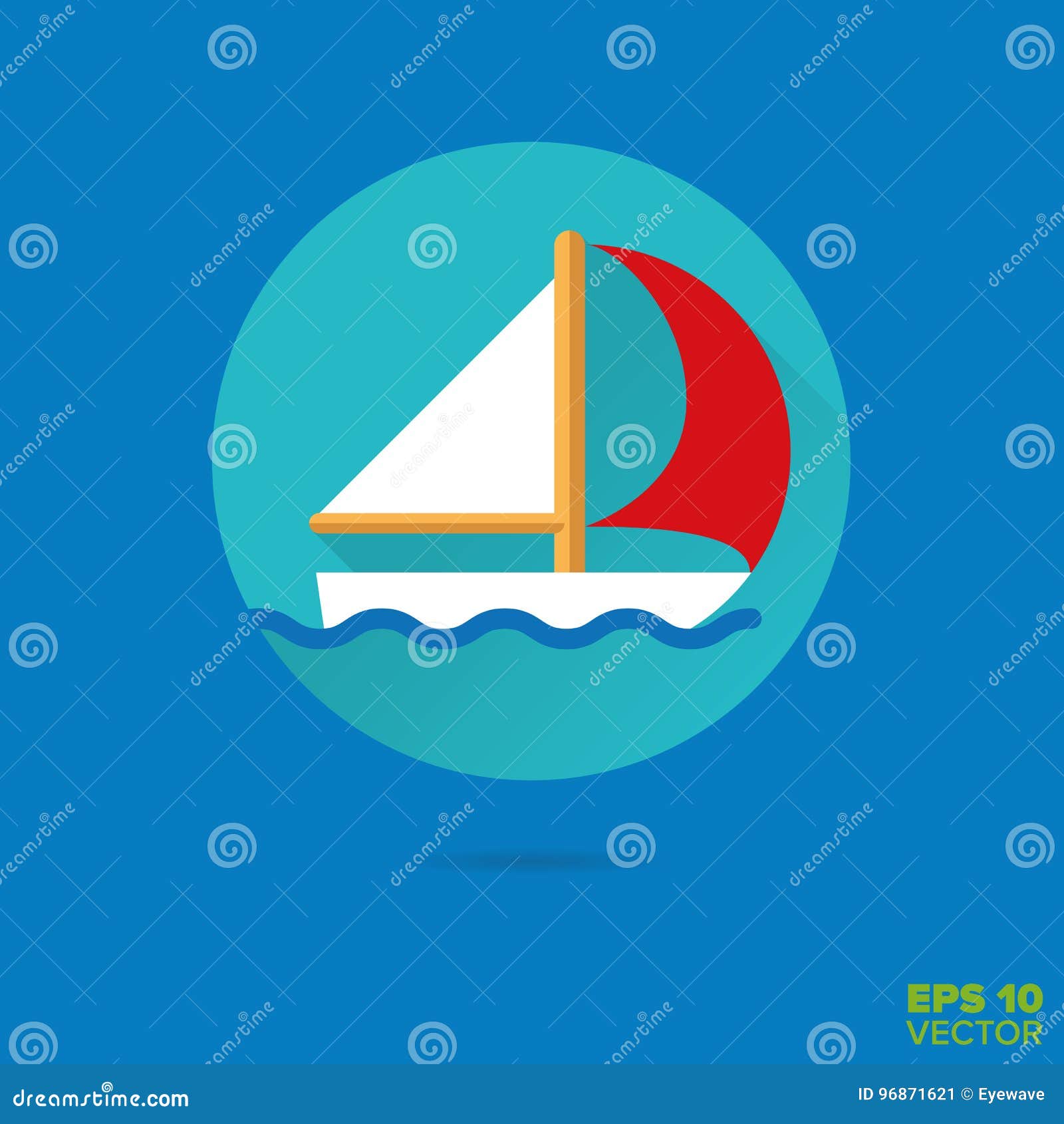 Sail Boat Flat Design Vector Icon Stock Vector - Illustration of icon ...